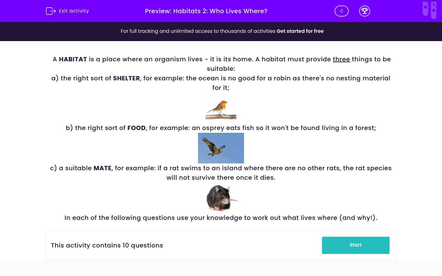 Explore the Suitability of Different Habitats Worksheet - EdPlace