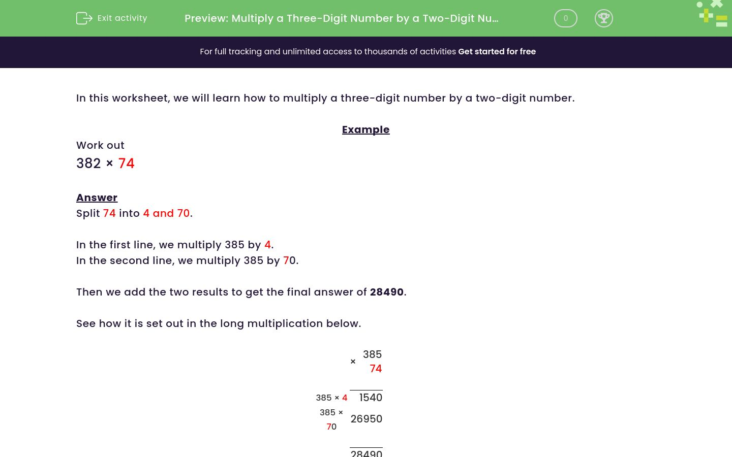 Multiply a Three-Digit Number by a Two-Digit Number Worksheet - EdPlace