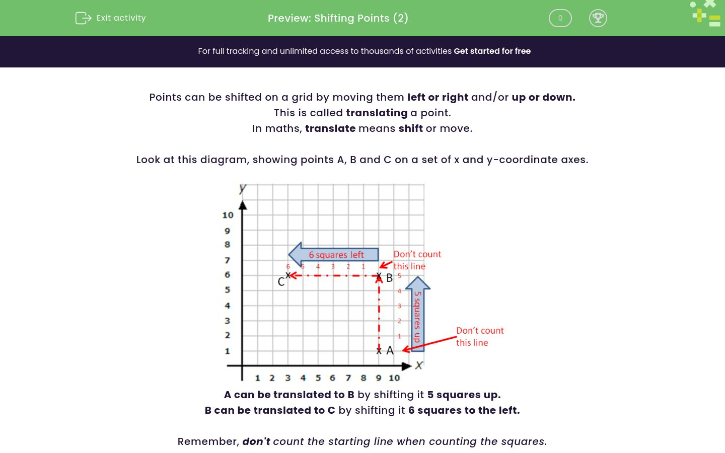 Translate Points on a Grid Involving Two Movements Worksheet - EdPlace