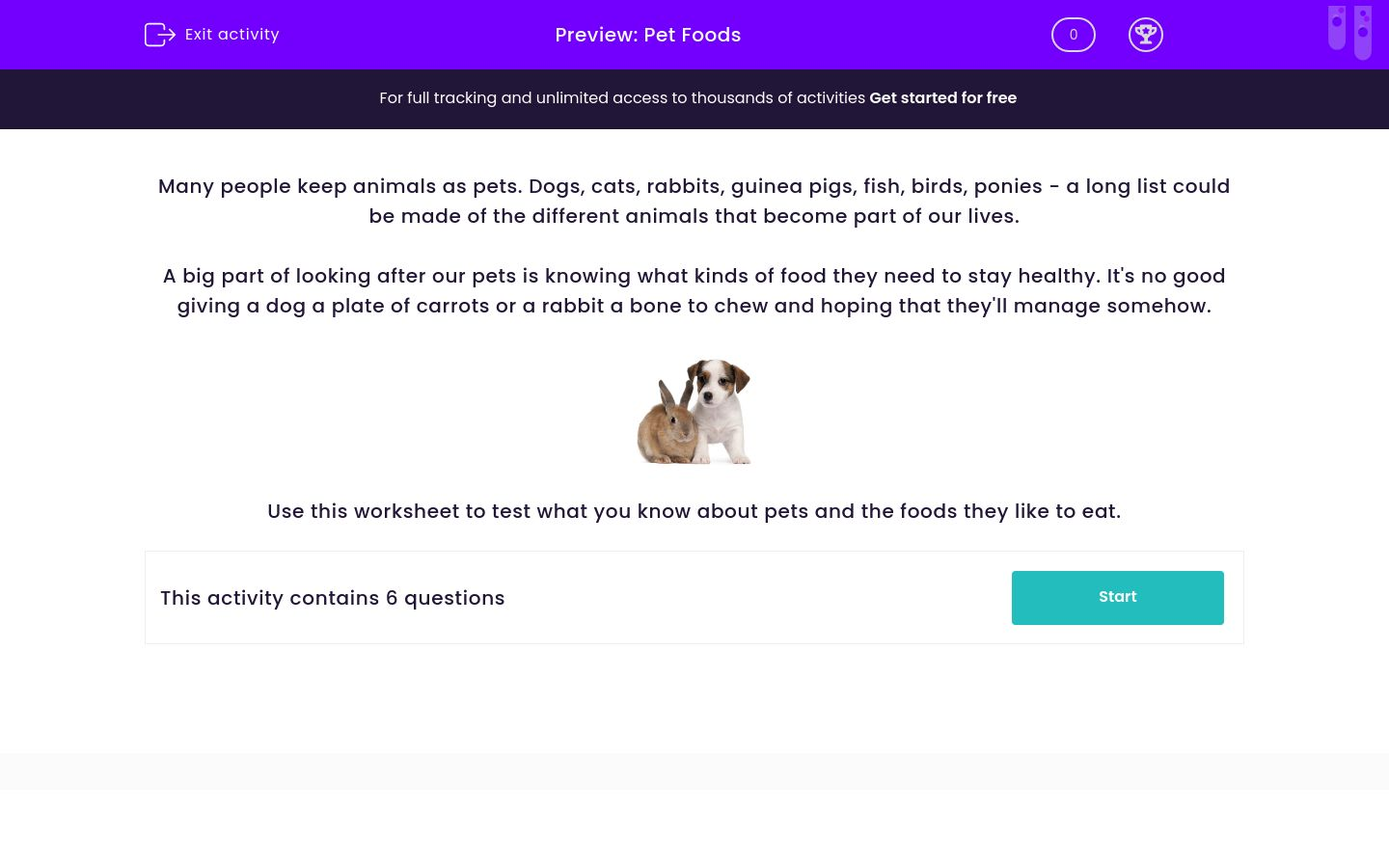 Explore Pet Foods Worksheet - EdPlace