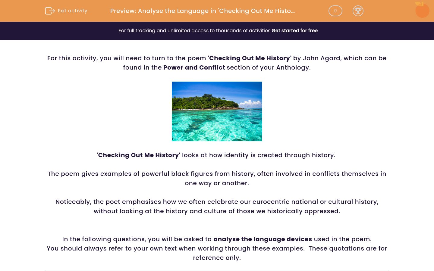 Analyse the Language in 'Checking Out Me History' Worksheet - EdPlace