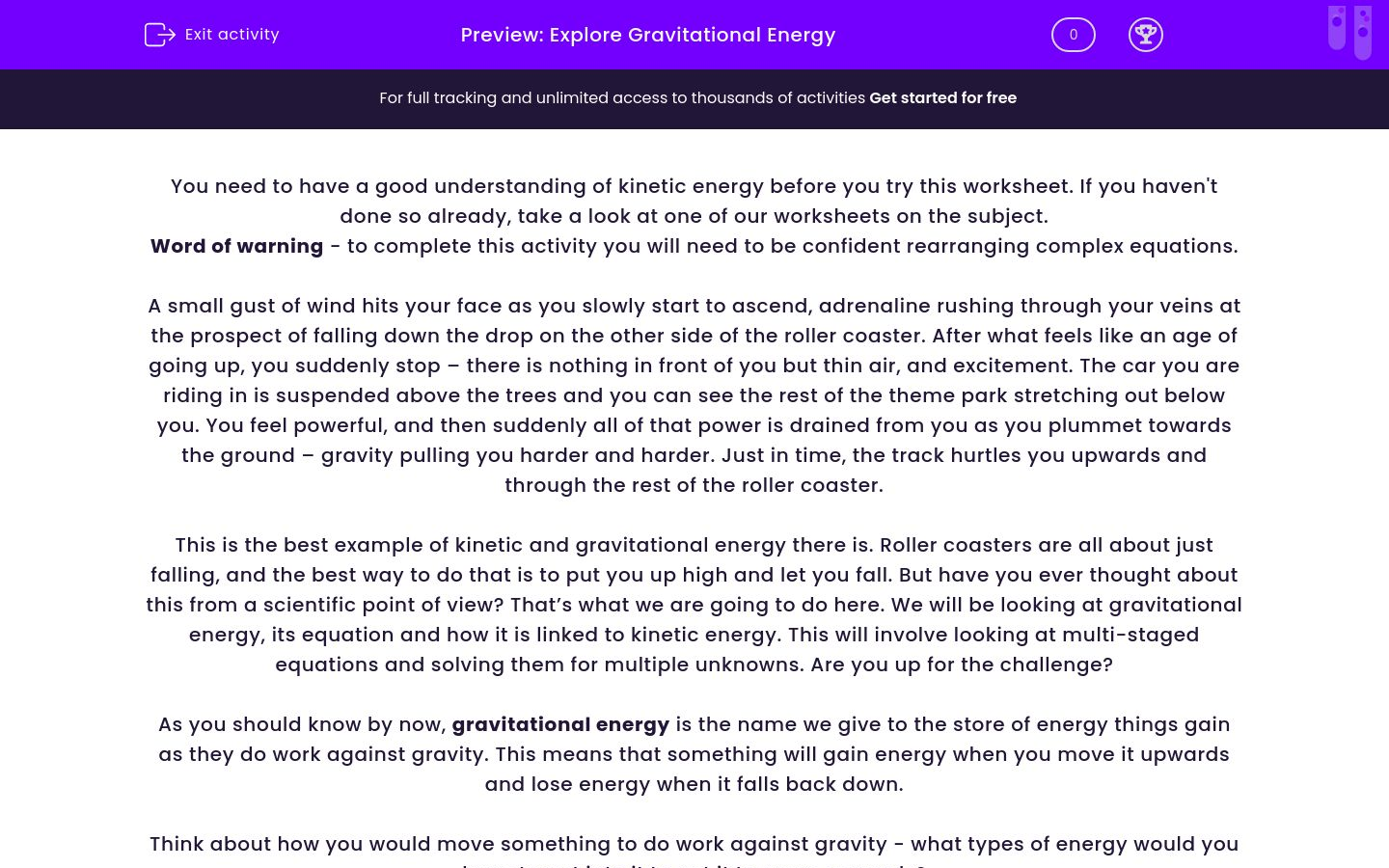 Explore Gravitational Energy Worksheet - EdPlace