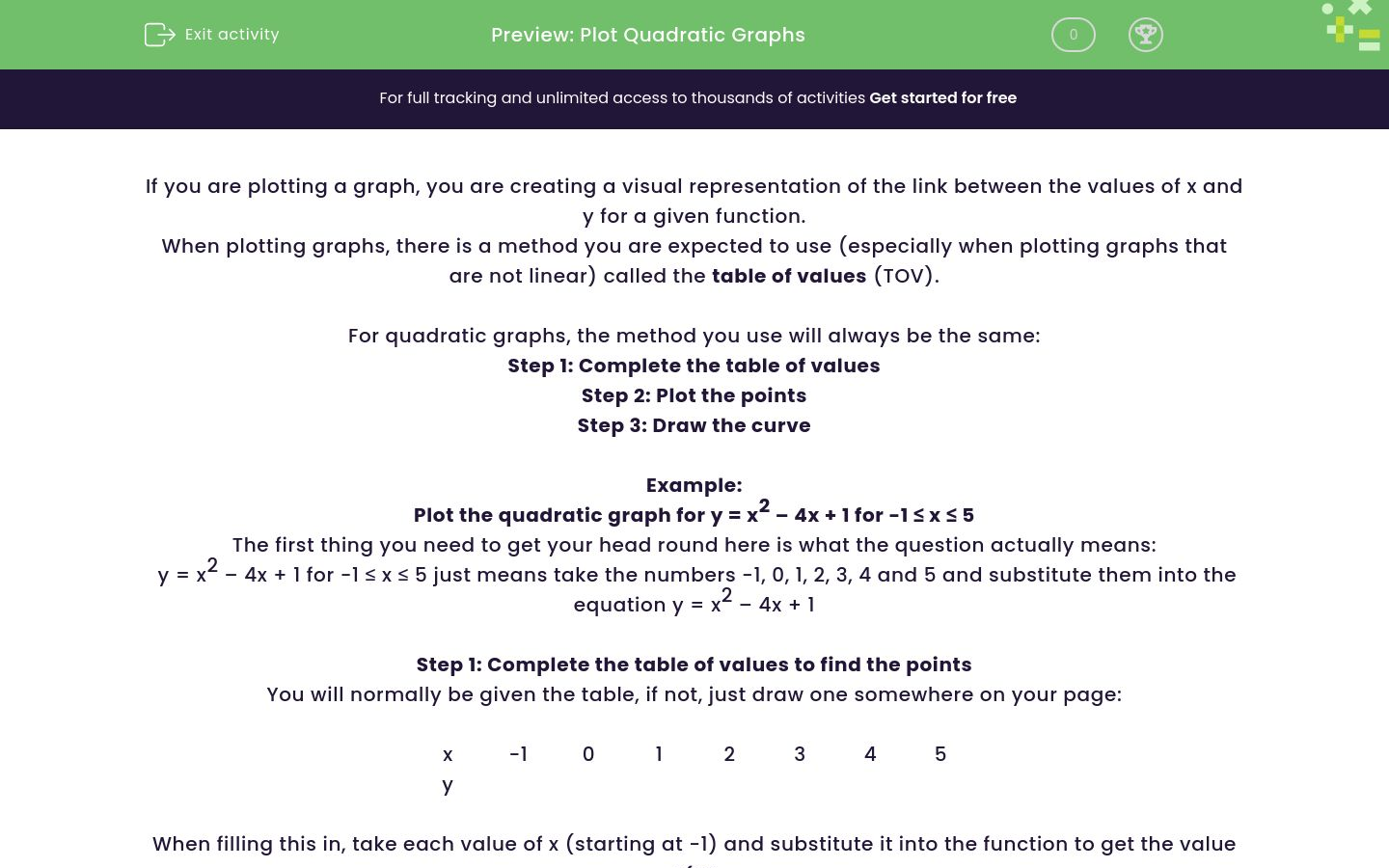 Plot Quadratic Graphs Worksheet - EdPlace