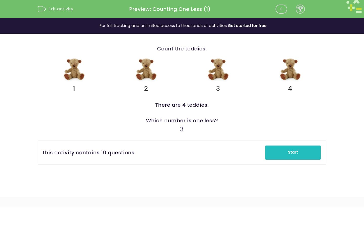 Count One Less Worksheet - EdPlace