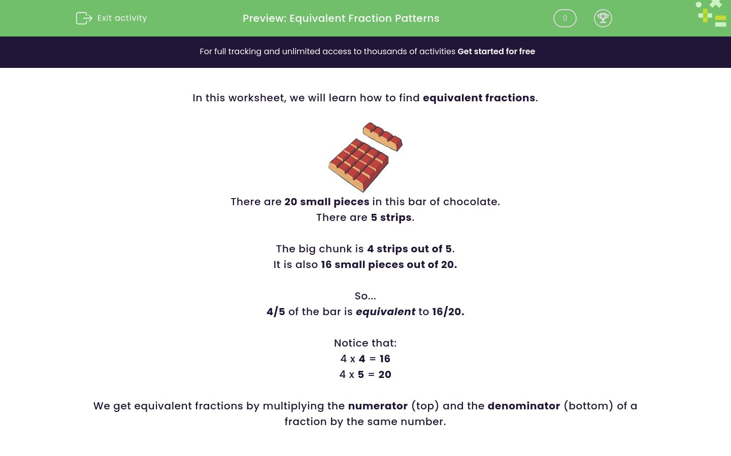 Find Equivalent Fraction Patterns Worksheet - EdPlace