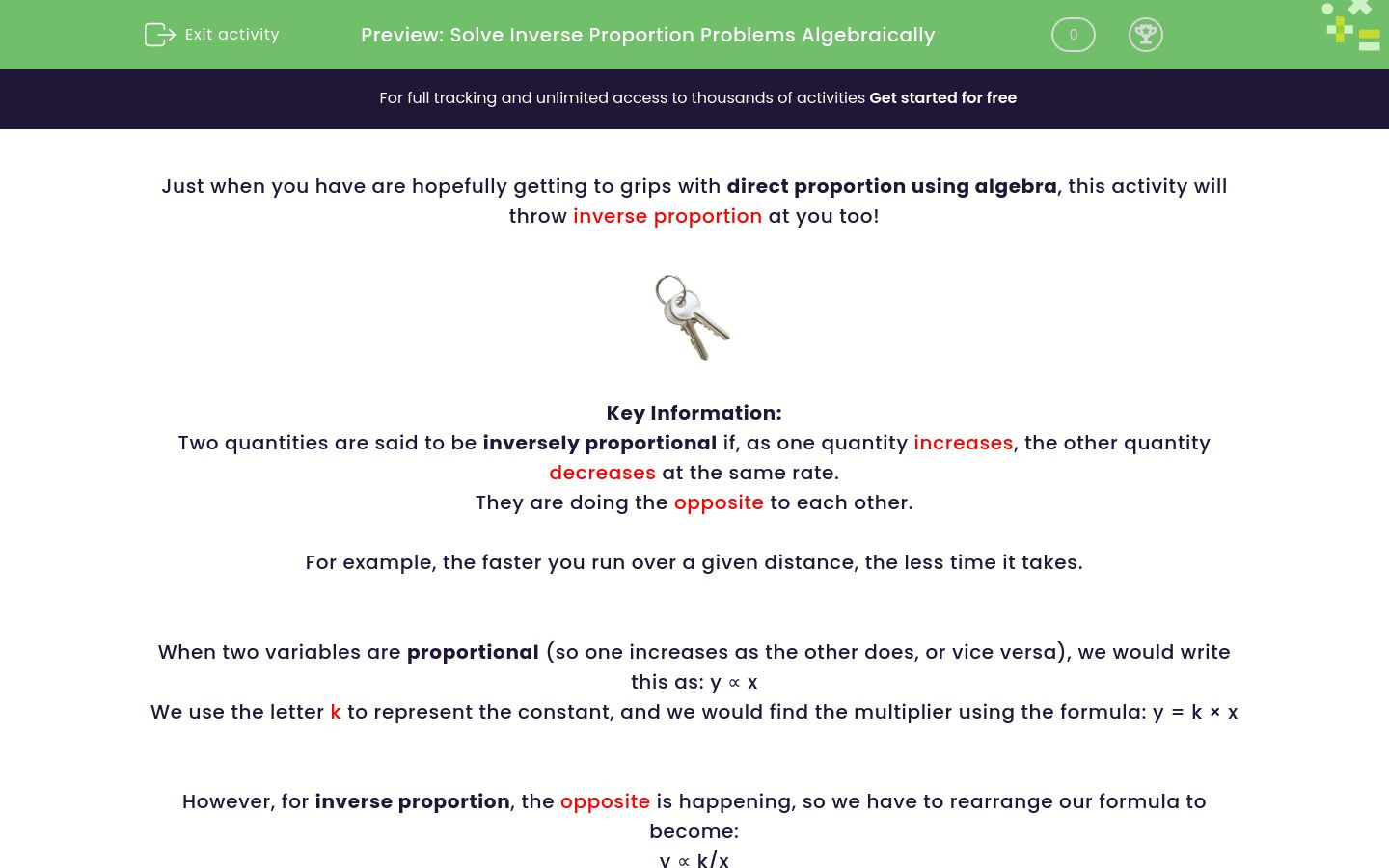 Solve Inverse Proportion Problems Algebraically Worksheet - EdPlace