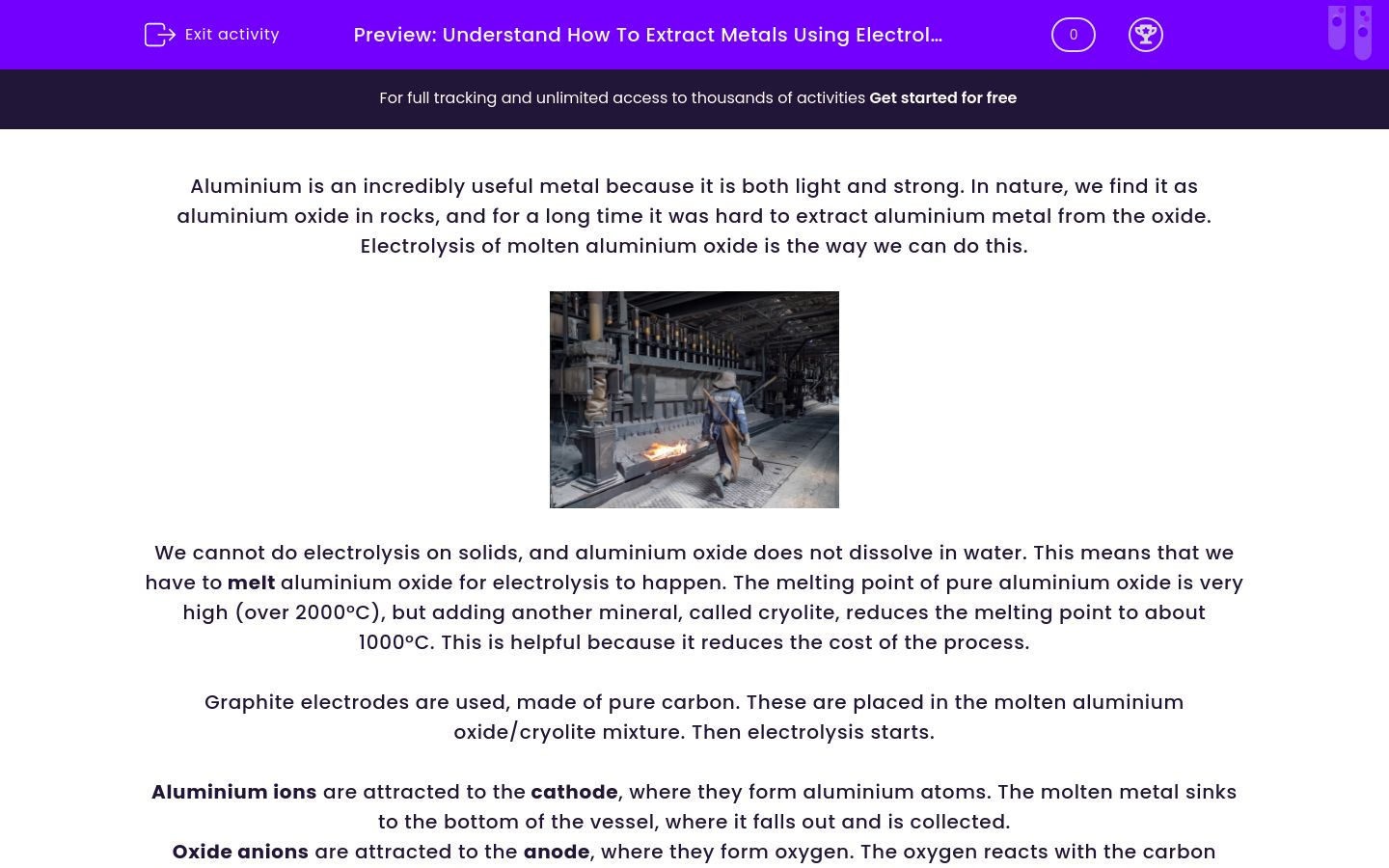 Understand How To Extract Metals Using Electrolysis Worksheet - EdPlace