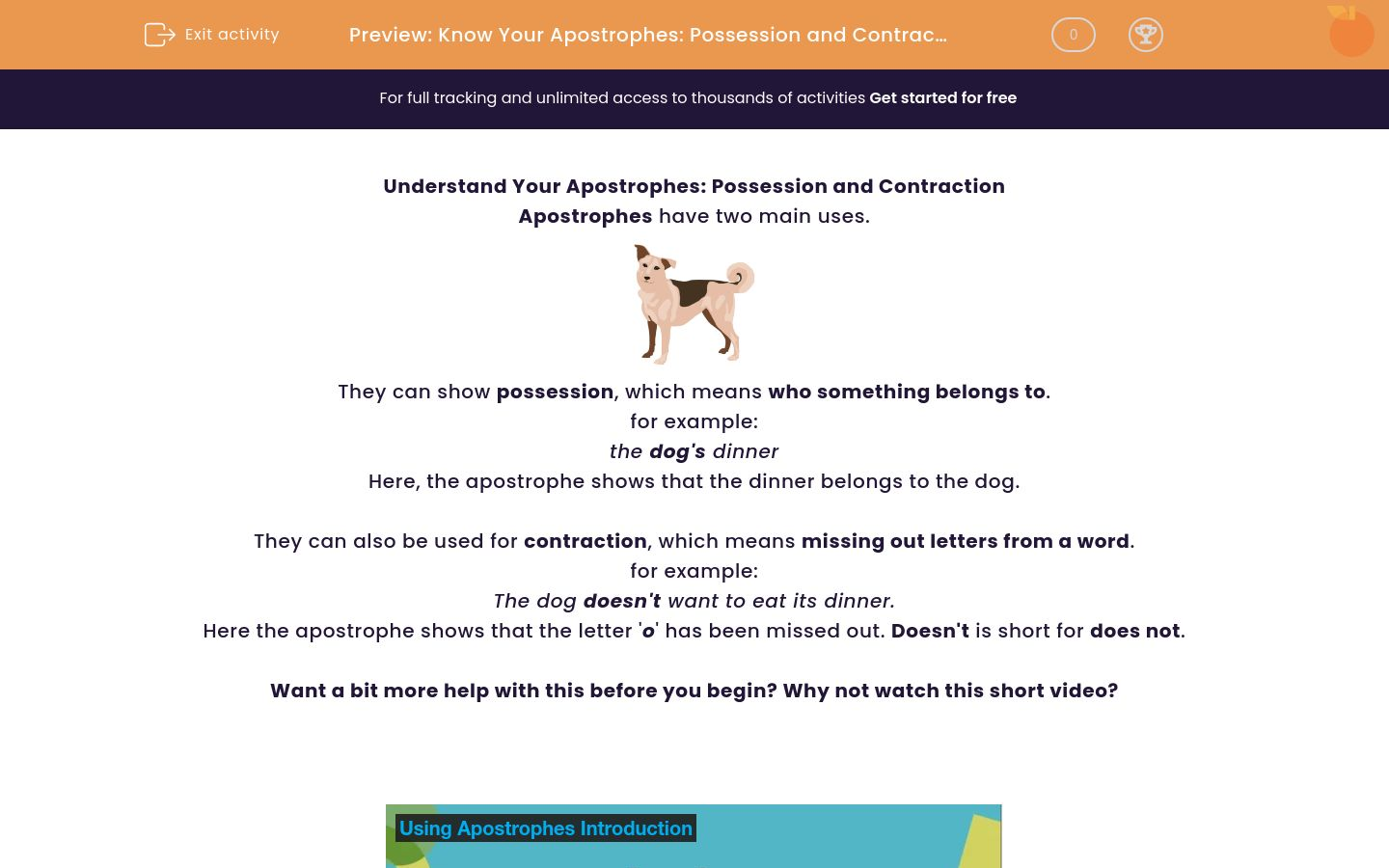 Know Whether Apostrophes Show Possession or Contraction Worksheet - EdPlace