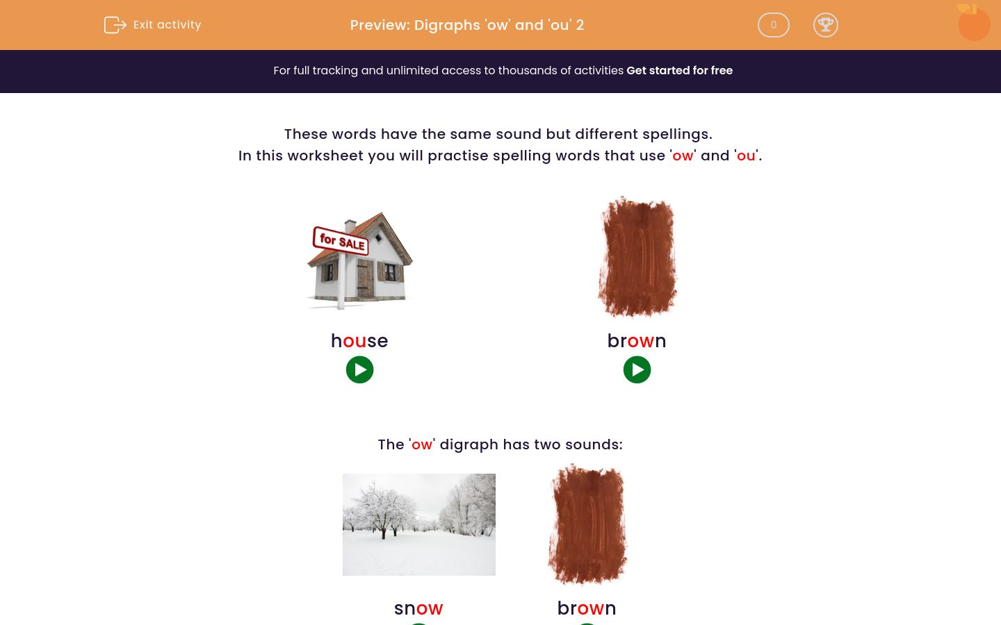 Practise Using the Digraphs ow and ou Worksheet - EdPlace