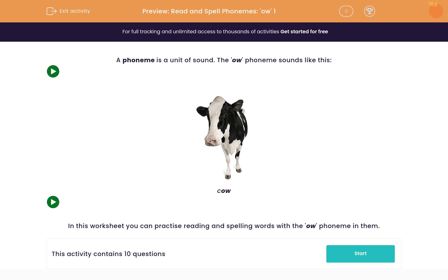 Read and Spell Phonemes: 'ow' 1 Worksheet - EdPlace