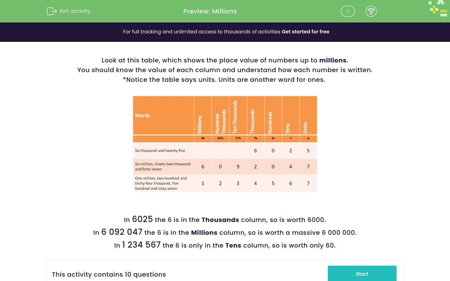 Understand Place Value including Millions Worksheet - EdPlace