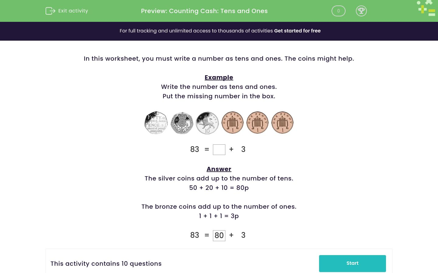 Use Coins to Count in Tens and Ones Worksheet - EdPlace