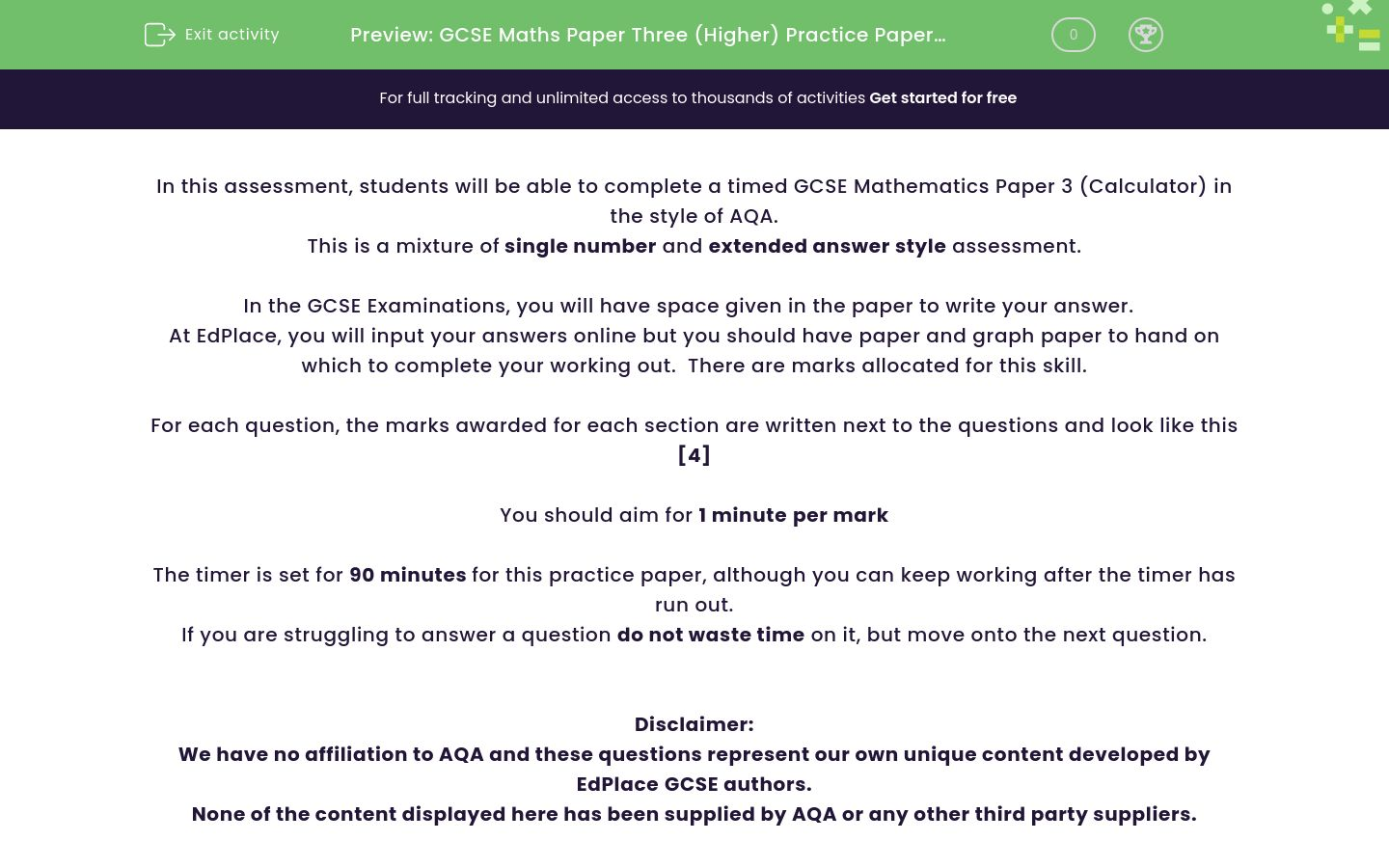 GCSE Maths Paper Three (Higher) Practice Paper in the Style of AQA ...