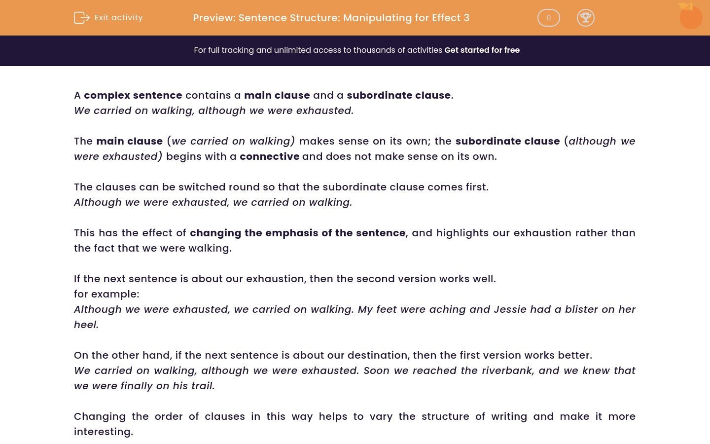 Manipulate Sentence Structure For Effect Worksheet - EdPlace
