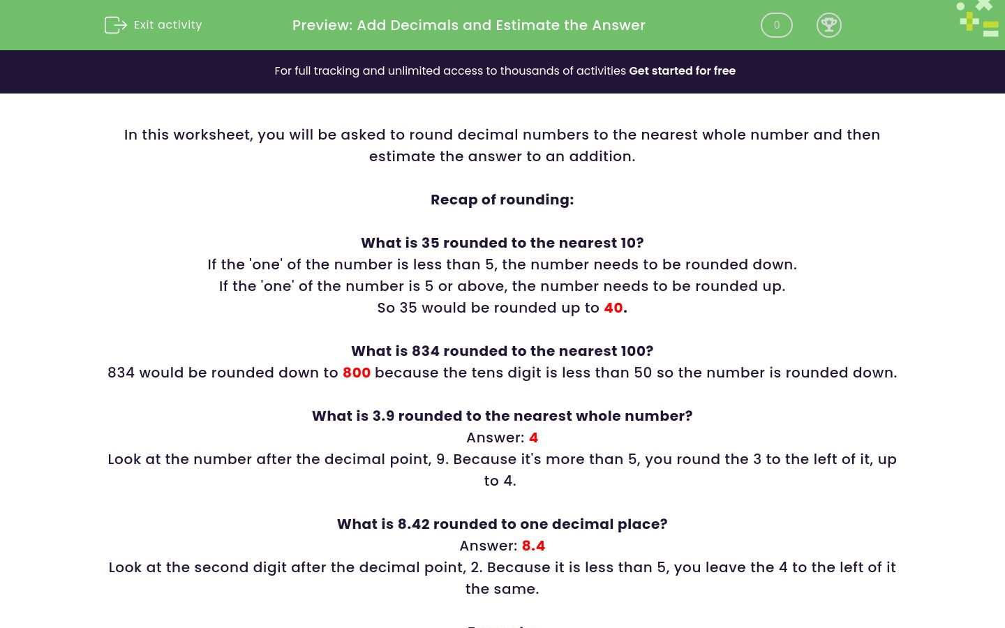 Practise Rounding Decimals to Estimate Answers to Additions Worksheet ...