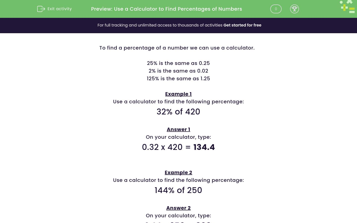 Use a Calculator to Find Percentages of Numbers Worksheet - EdPlace
