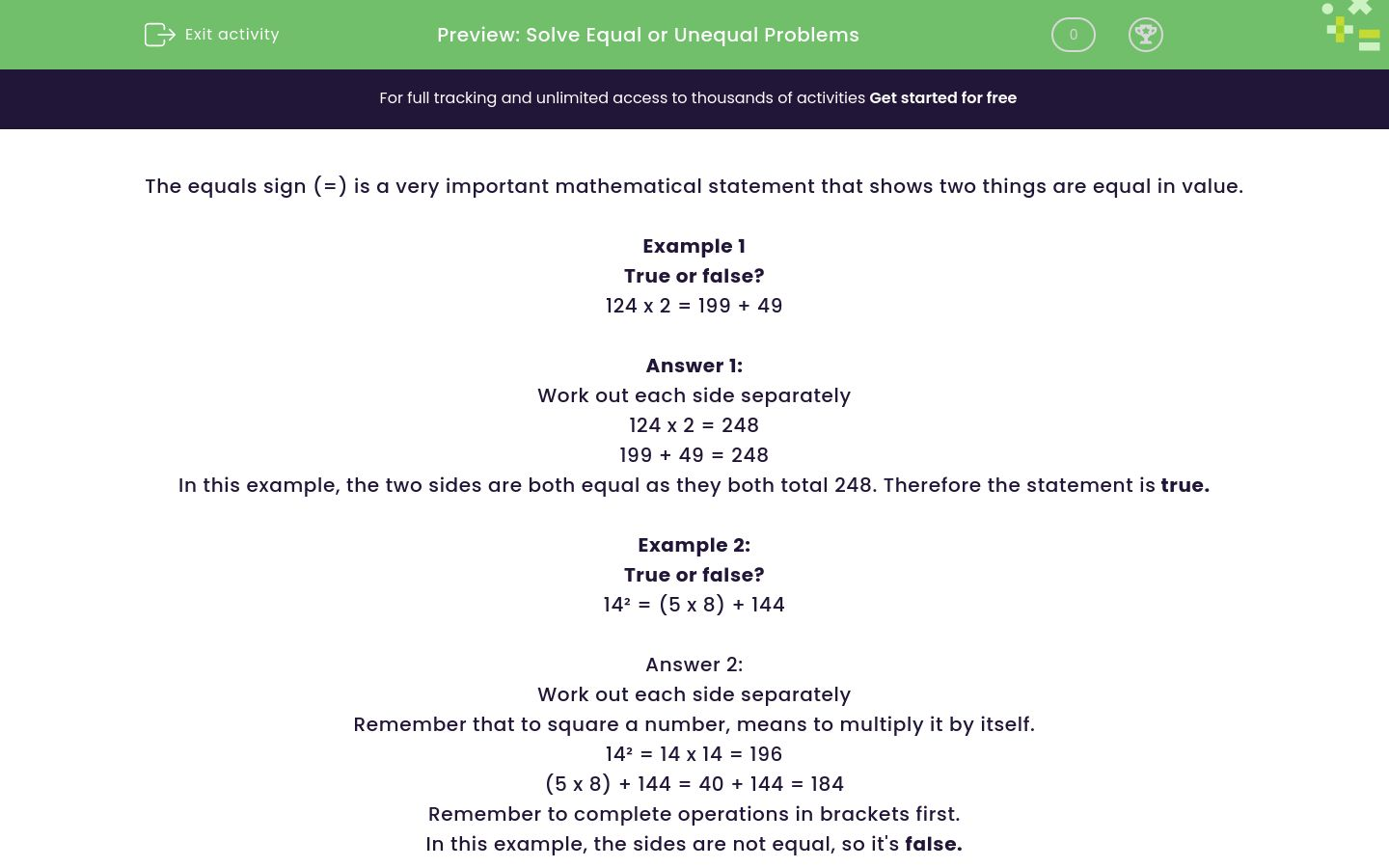 Solve Equal or Unequal Problems Worksheet - EdPlace