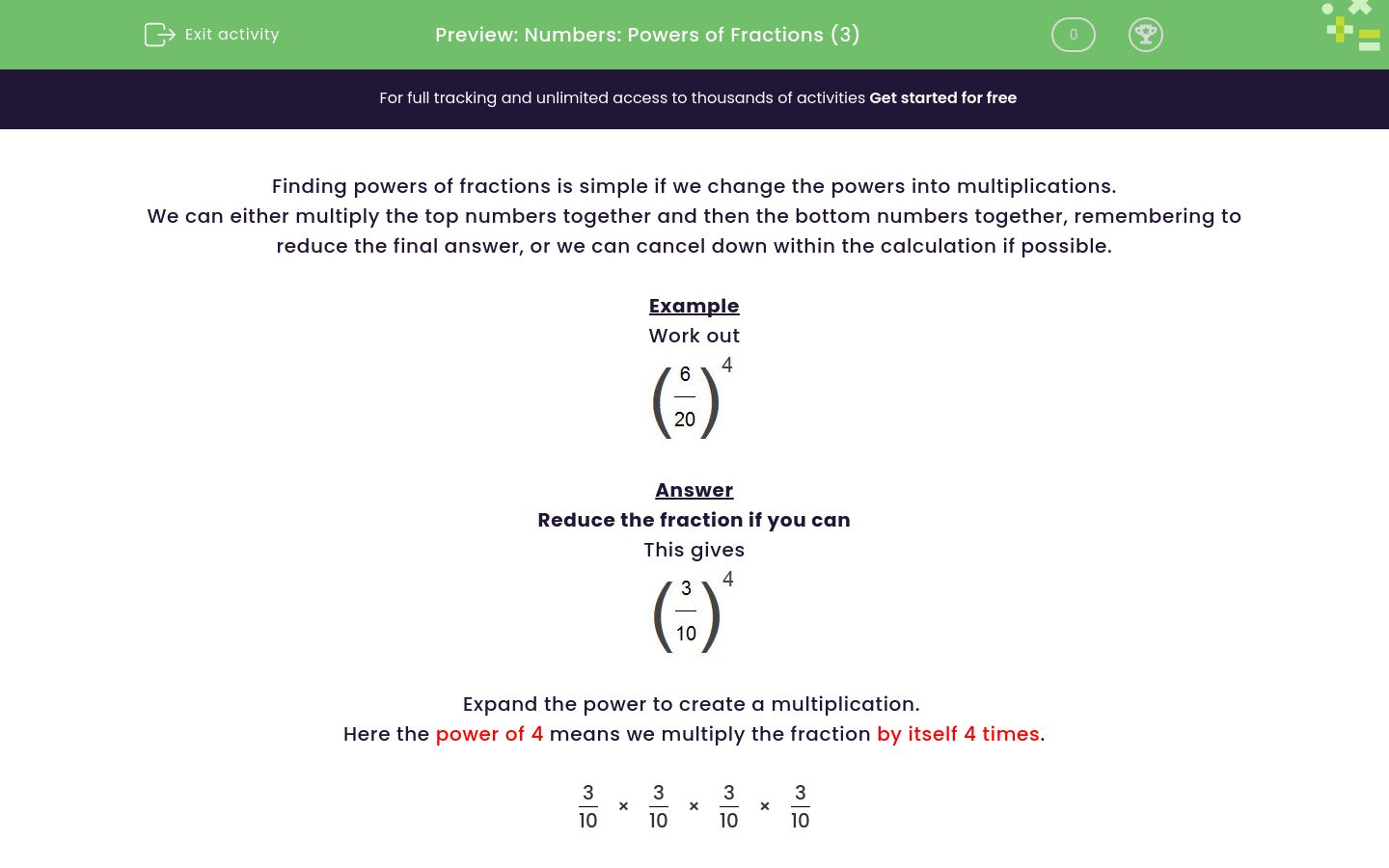 Calculate the Powers of Fractions Worksheet - EdPlace