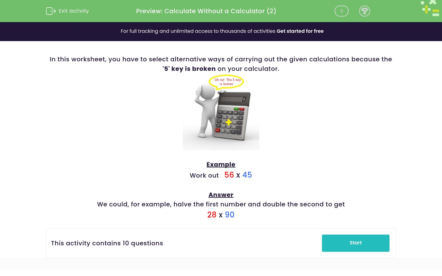 Calculate Without a Calculator Worksheet - EdPlace