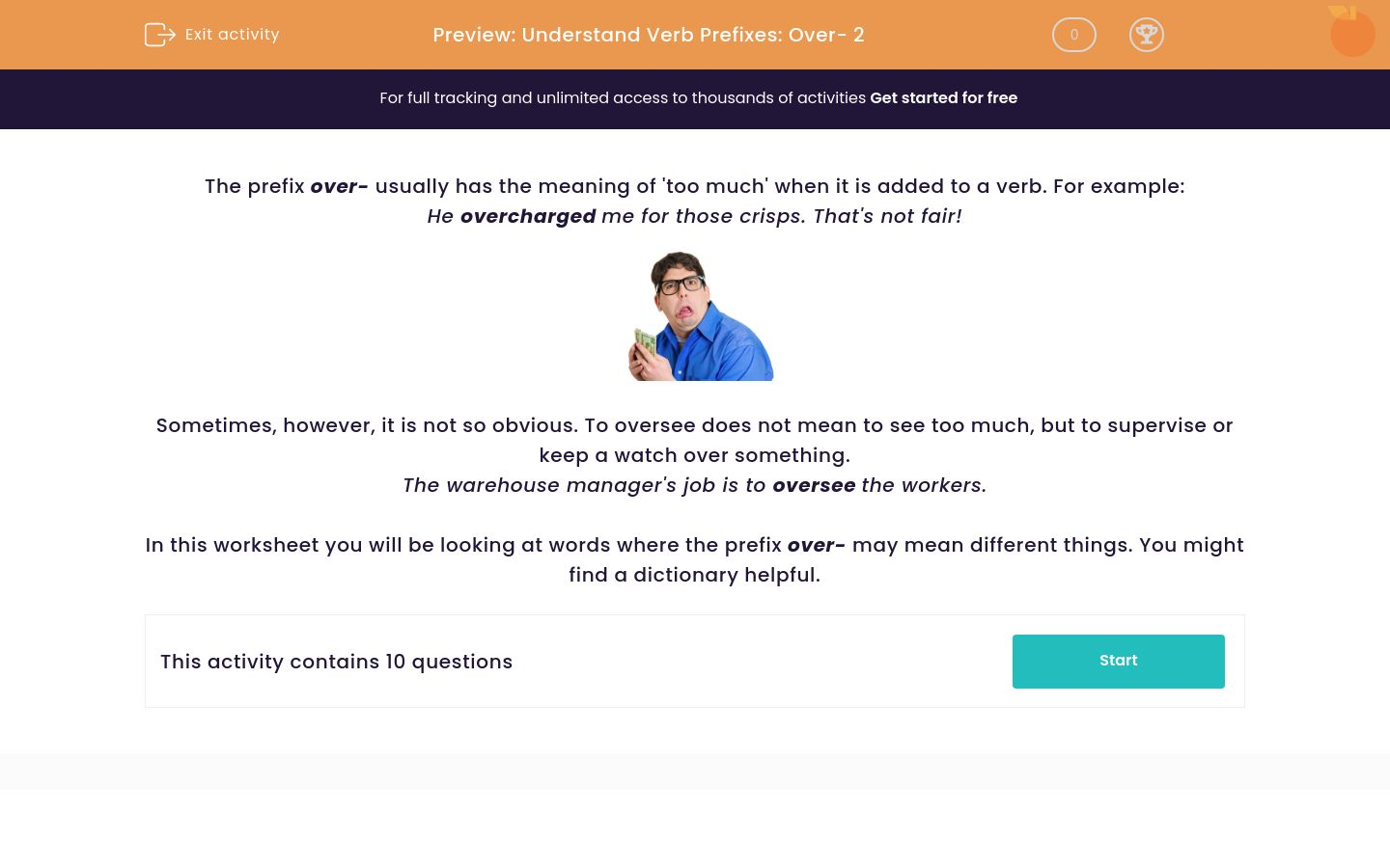 Use Verb Prefixes: Over- Worksheet - EdPlace