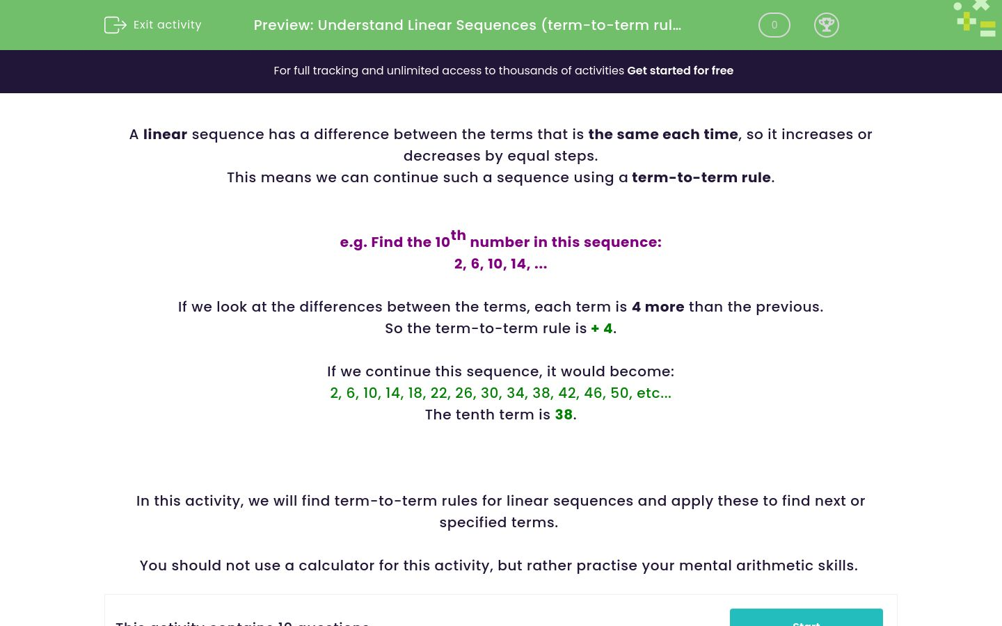 Understand Linear Sequences (term-to-term rules) Worksheet - EdPlace