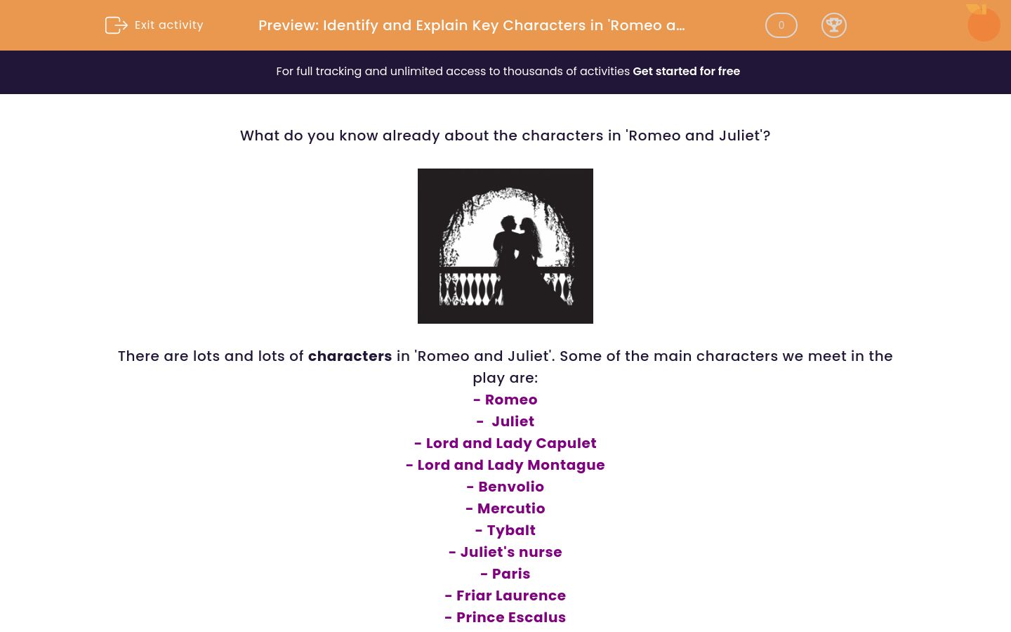 Identify and Explain Key Characters in 'Romeo and Juliet' Worksheet ...