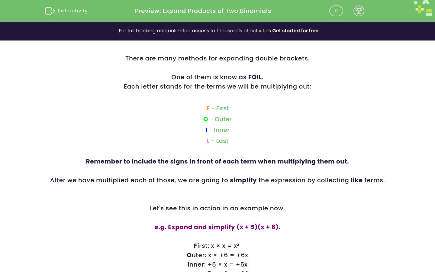 Expand Products of Two Binomials Worksheet - EdPlace