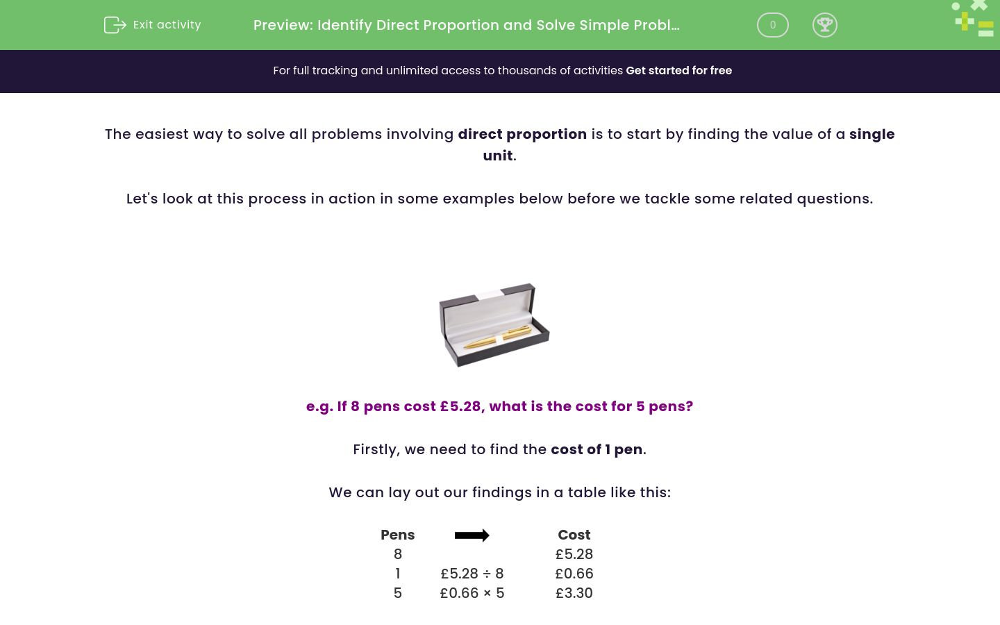 Identify Direct Proportion and Solve Simple Problems Worksheet - EdPlace