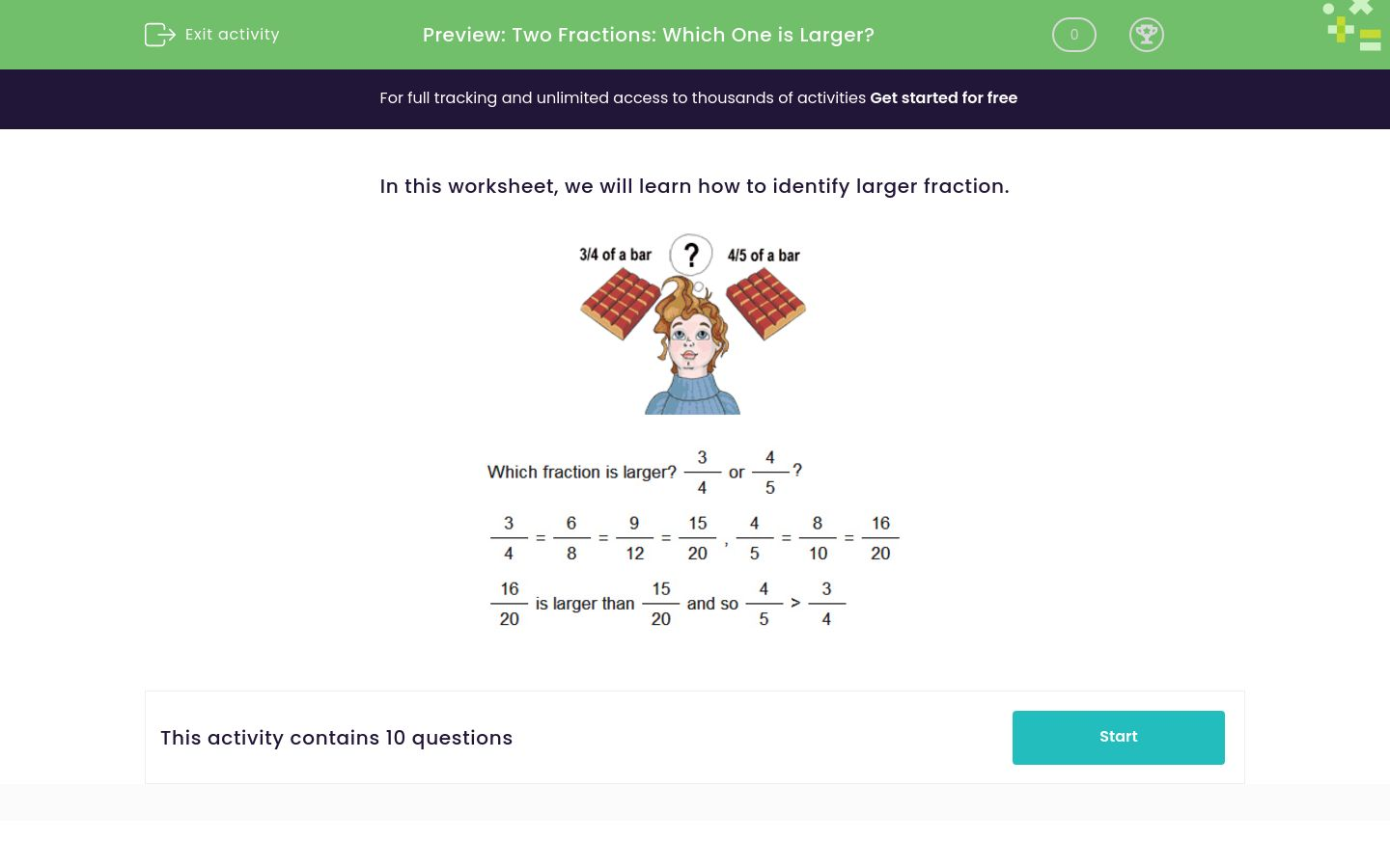 Identify the Larger Fraction Worksheet - EdPlace