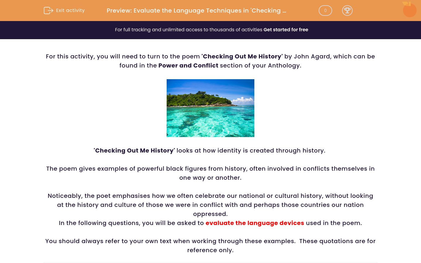 Evaluate the Language Techniques in 'Checking Out Me History' Worksheet ...