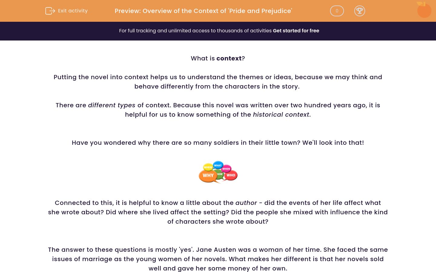 Overview of the Context of 'Pride and Prejudice' Worksheet - EdPlace