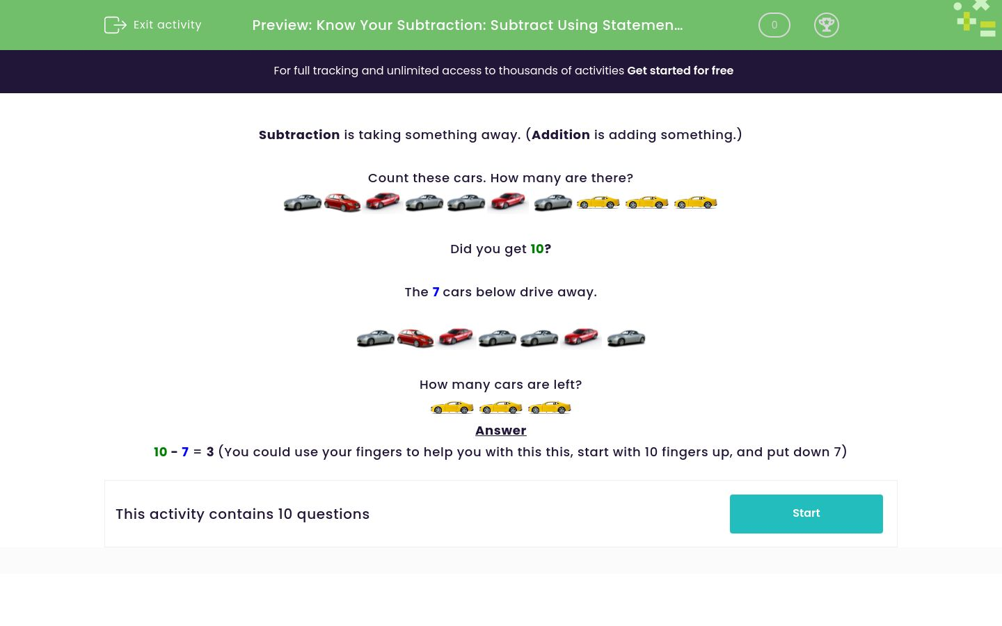 Practise Subtraction Number Bonds Using Pictures Worksheet - EdPlace