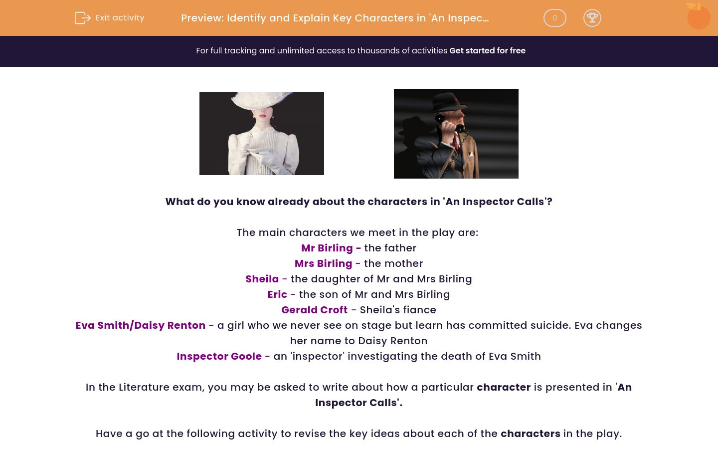 Identify and Explain Key Characters in 'An Inspector Calls' Worksheet ...