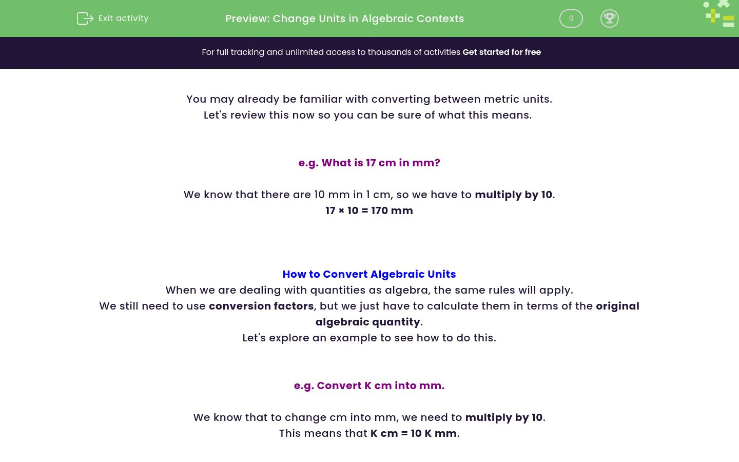 Change Units In Algebraic Contexts Worksheet EdPlace