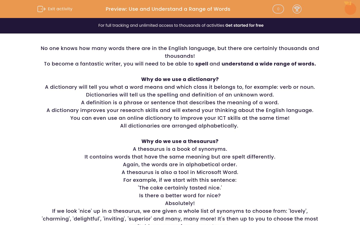 Use and Understand a Range of Words Worksheet - EdPlace