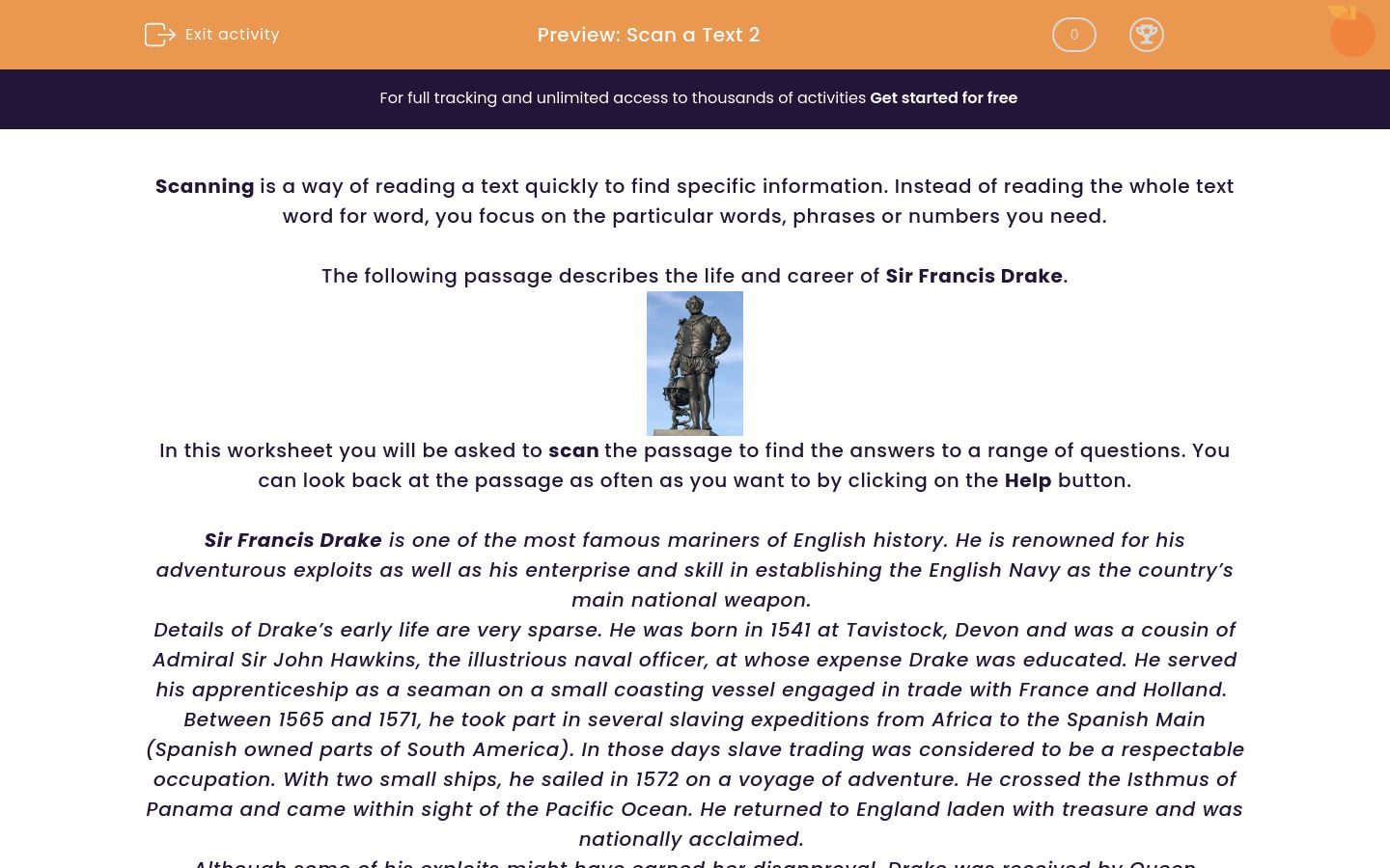 Practise Scanning Information Texts Worksheet - EdPlace