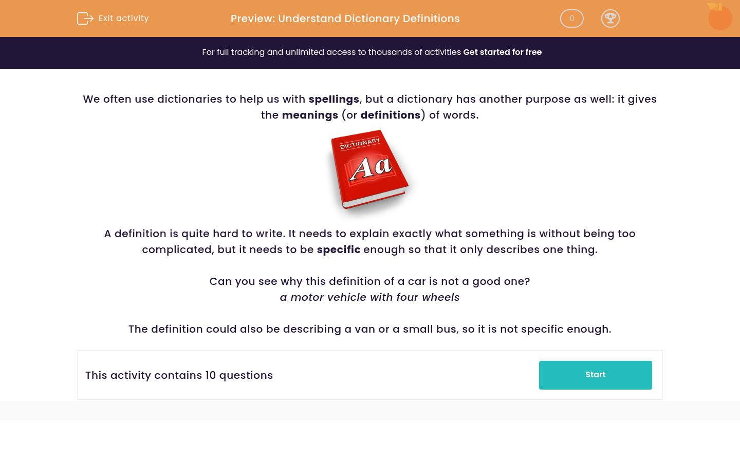 Understand Dictionary Definitions Worksheet - EdPlace