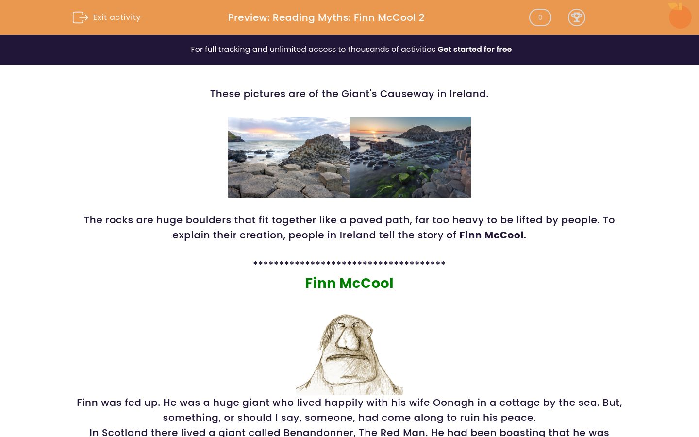 Read and Understand the 'Myth of Finn McCool' Worksheet - EdPlace