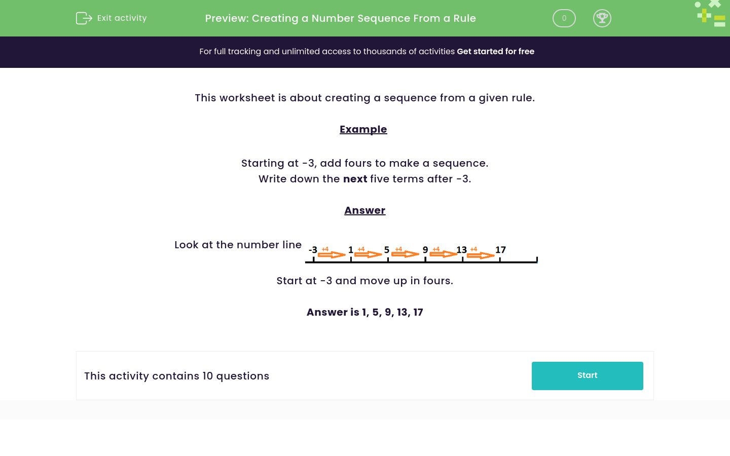 Create a Number Sequence From a Rule Worksheet - EdPlace