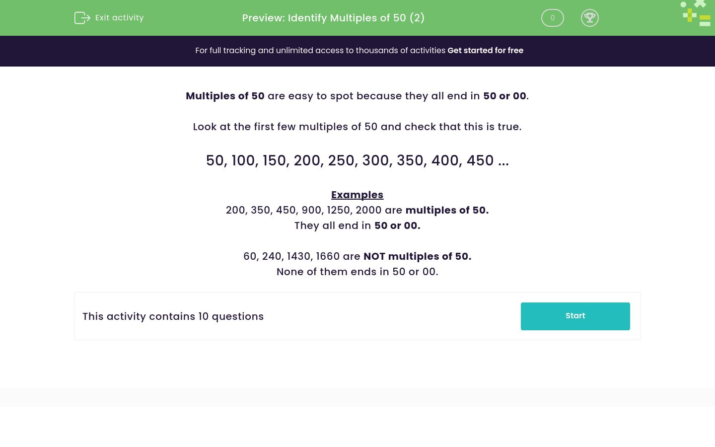 Identify Multiples of 50 Worksheet - EdPlace