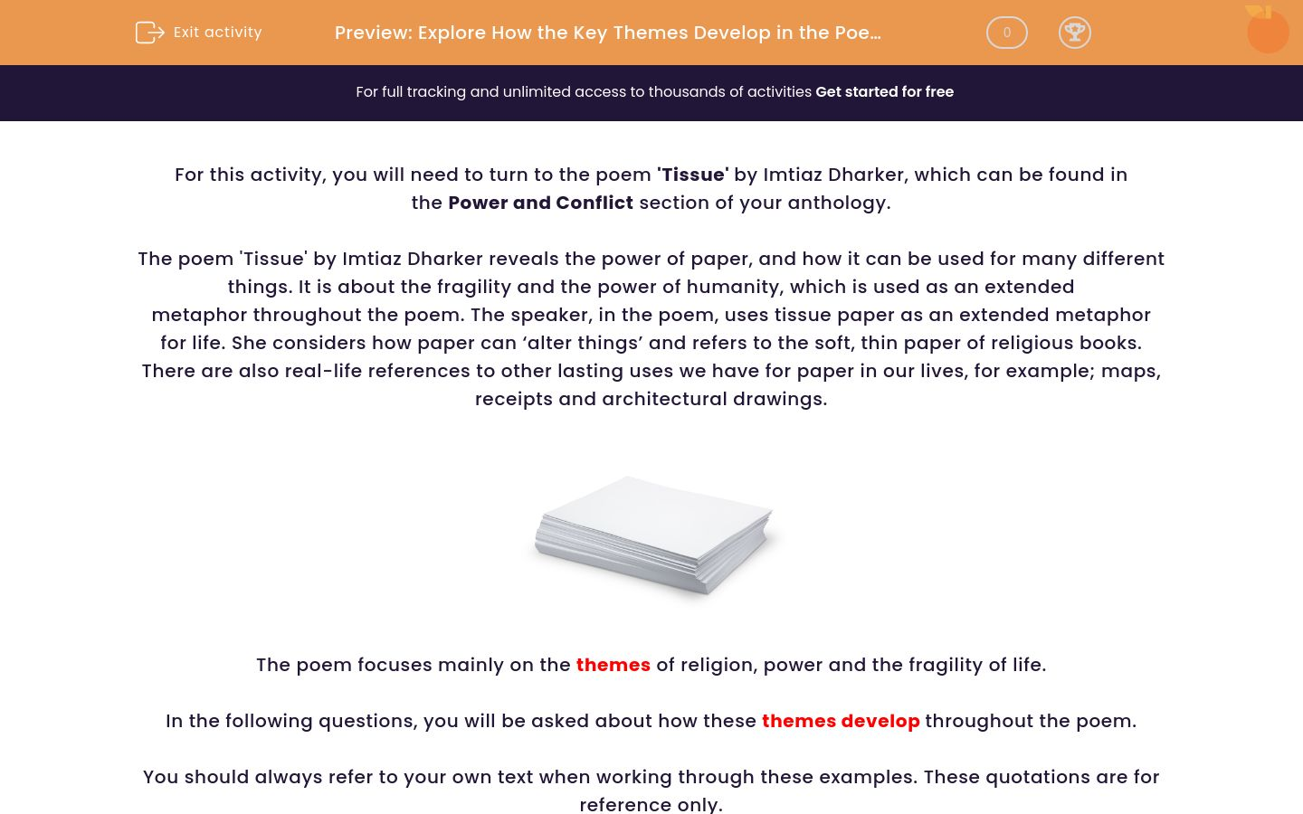 Explore How the Key Themes Develop in the Poem 'Tissue' by Imtiaz ...