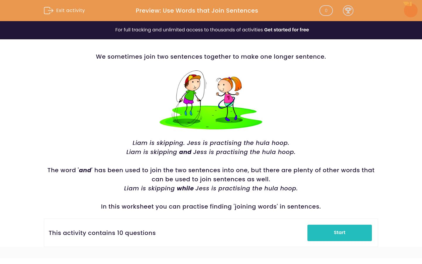 Use Words that Join Sentences Worksheet - EdPlace