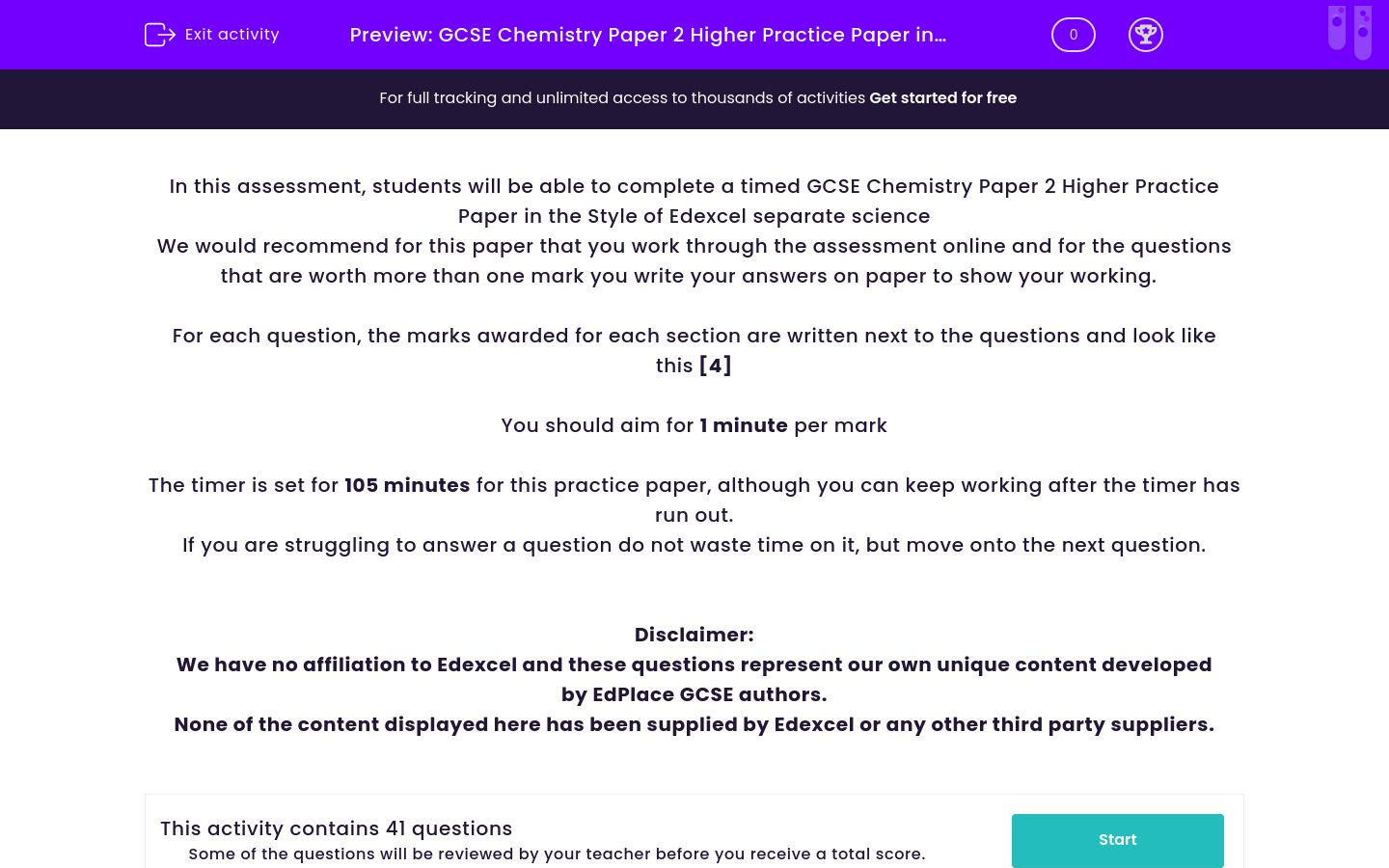 GCSE Chemistry Paper 2 Higher Practice Paper in the Style of Edexcel ...