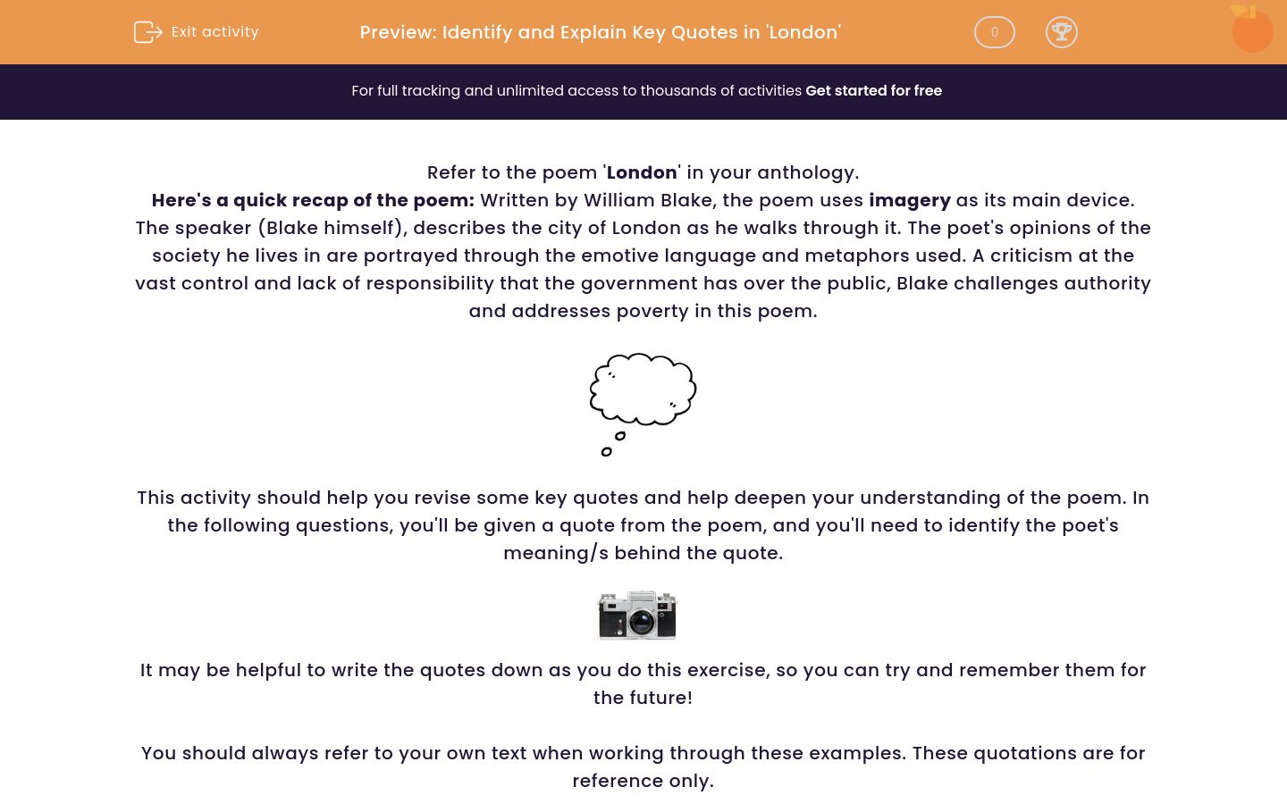 Identify and Explain Key Quotations from 'London' Worksheet - EdPlace