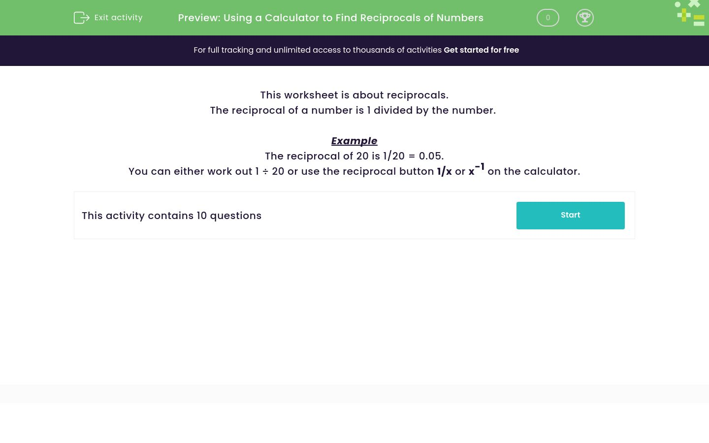 Use a Calculator to Find Reciprocals of Numbers Worksheet - EdPlace