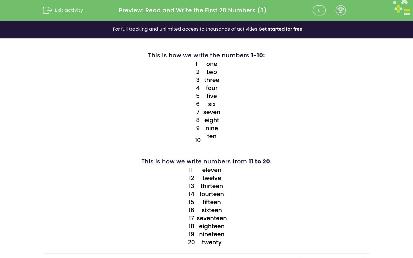 Read and Write the First 20 Numbers Worksheet - EdPlace