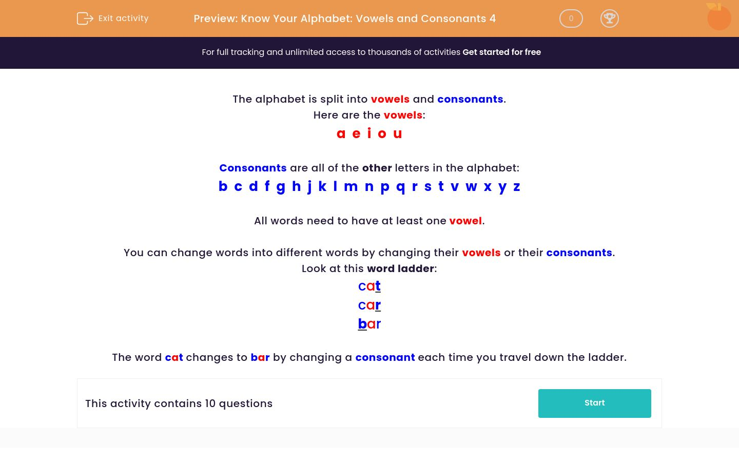 Practise Identifying Vowels and Consonants Worksheet - EdPlace