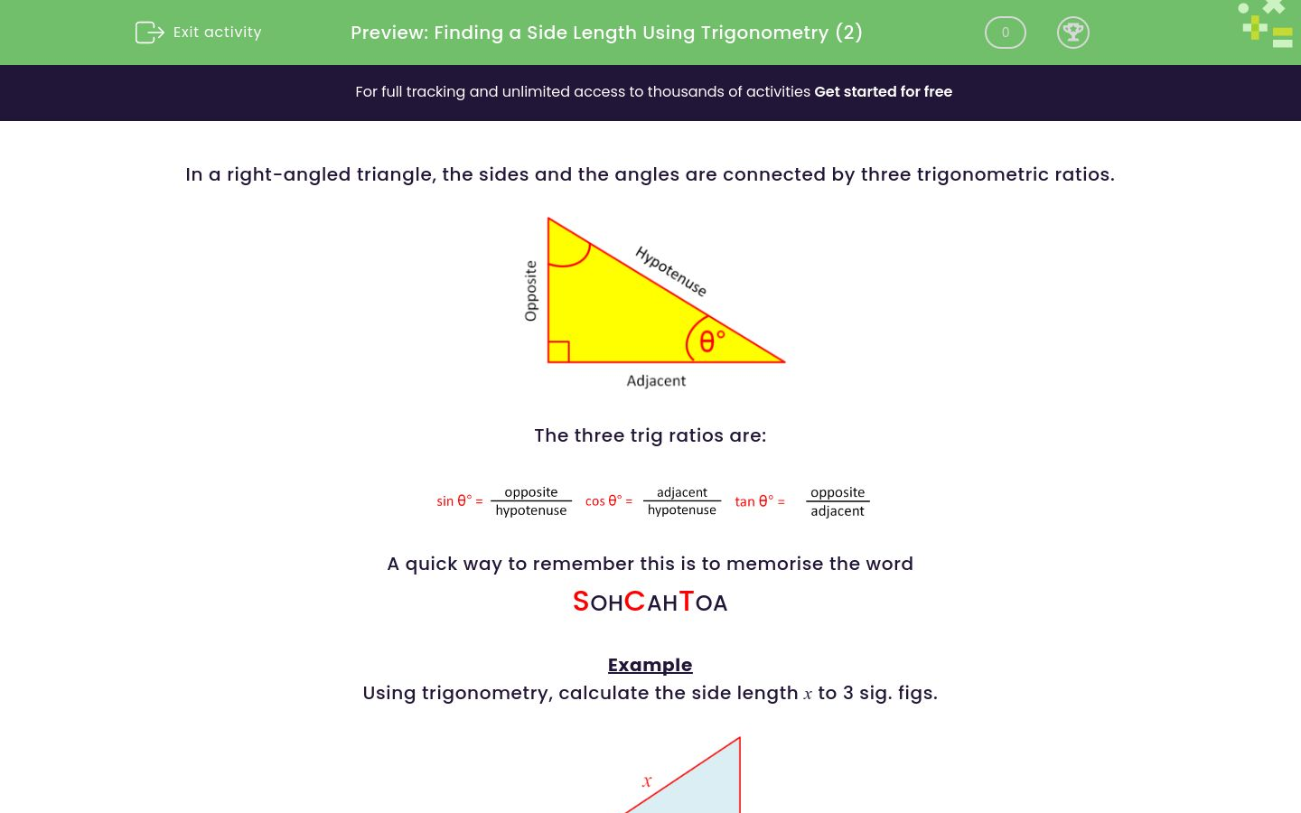 Calculate Side Lengths on a Triangle Using Trigonometry Worksheet - EdPlace