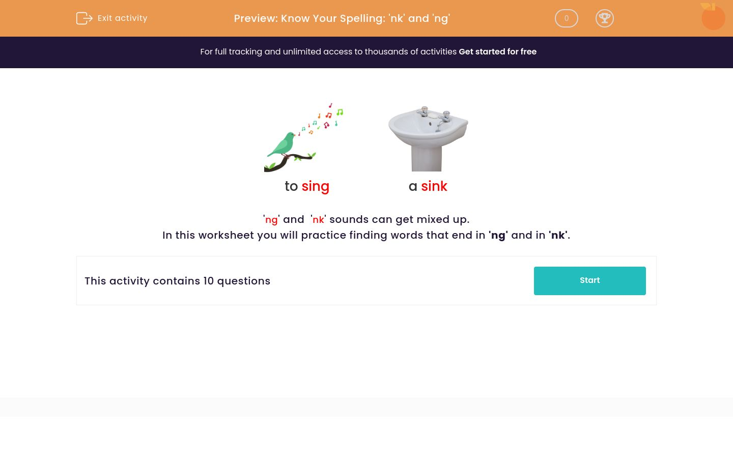 Spot the Digraphs nk and ng Worksheet - EdPlace