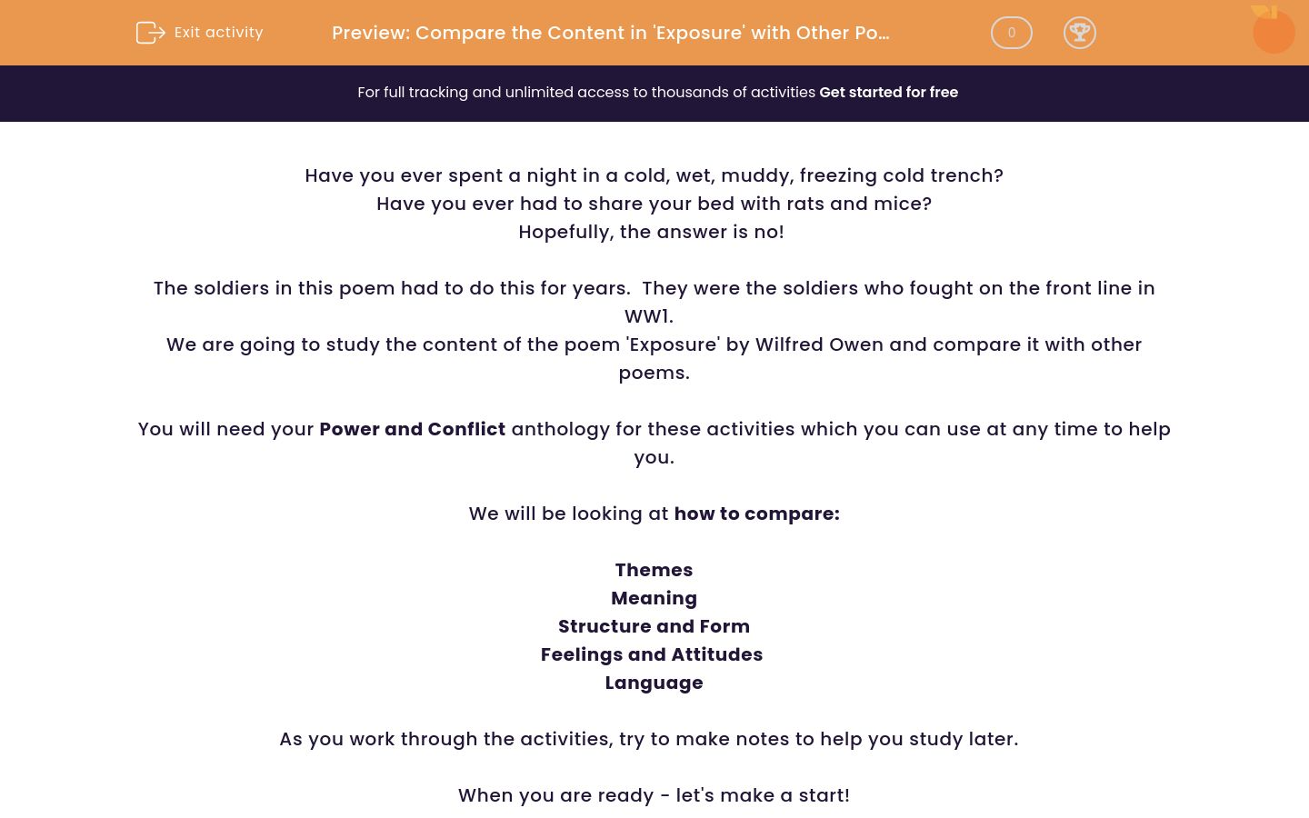 Compare the Content in 'Exposure' with Other Poems. Worksheet - EdPlace